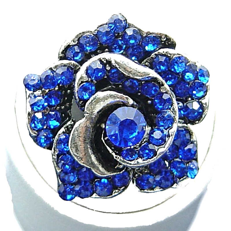 Fashion Royal Blue Diamante Large Rose Flower Ring, Costume Jewelry UK